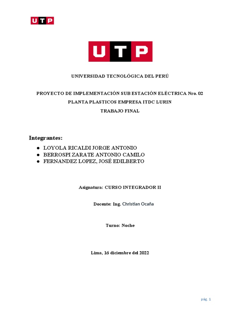 PROYECTO FINAL ELECTRICO INTEGRADOR TRABAJO FINAL 1.docx FINAL - GRUPO 05 | PDF | Aislador ...