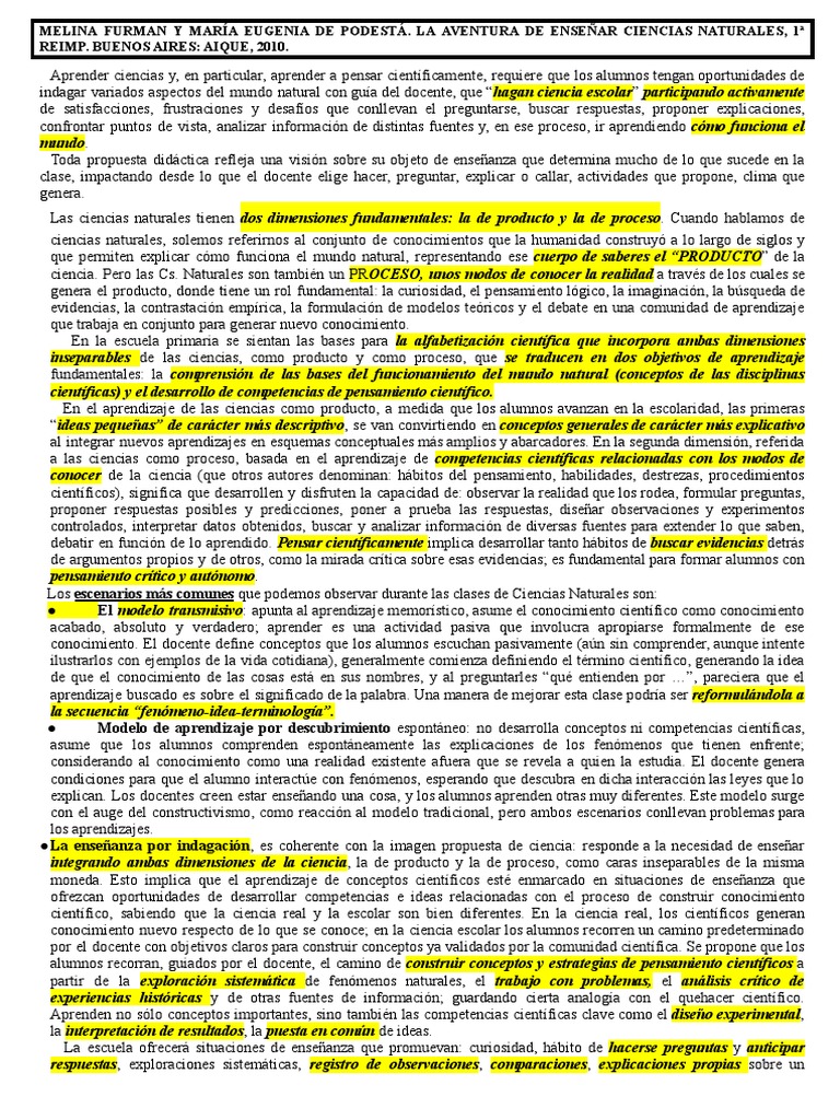 Furman, Melina. La Aventura de Ens Cs. Nat PDF | PDF | Evaluación | Enseñando