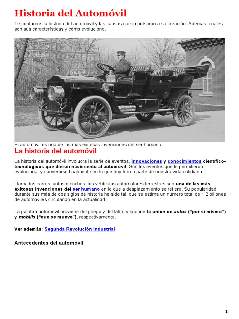 Evolución de la Historia del Automóvil | PDF | Coche | Vehículos