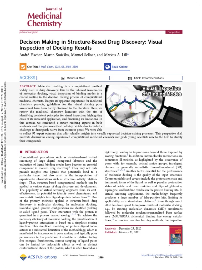 Acs Jmedchem 0c02227 | PDF | Docking (Molecular) | Drug Design