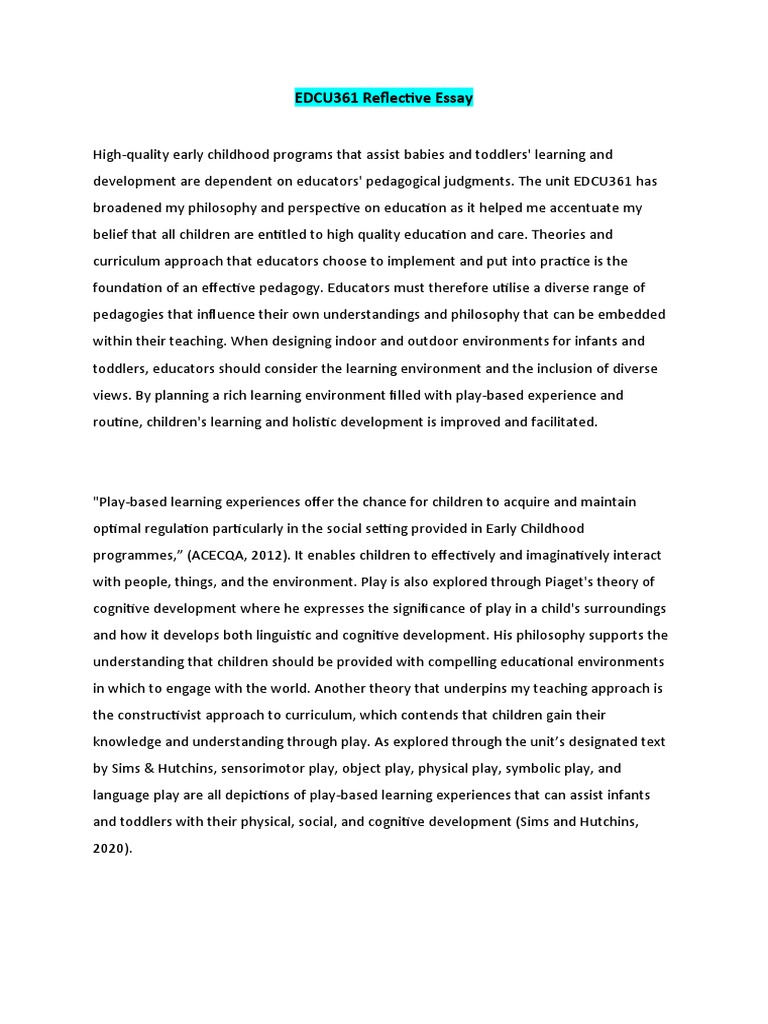 EDCU361 Reflective Essay | PDF | Early Childhood Education | Cognitive ...