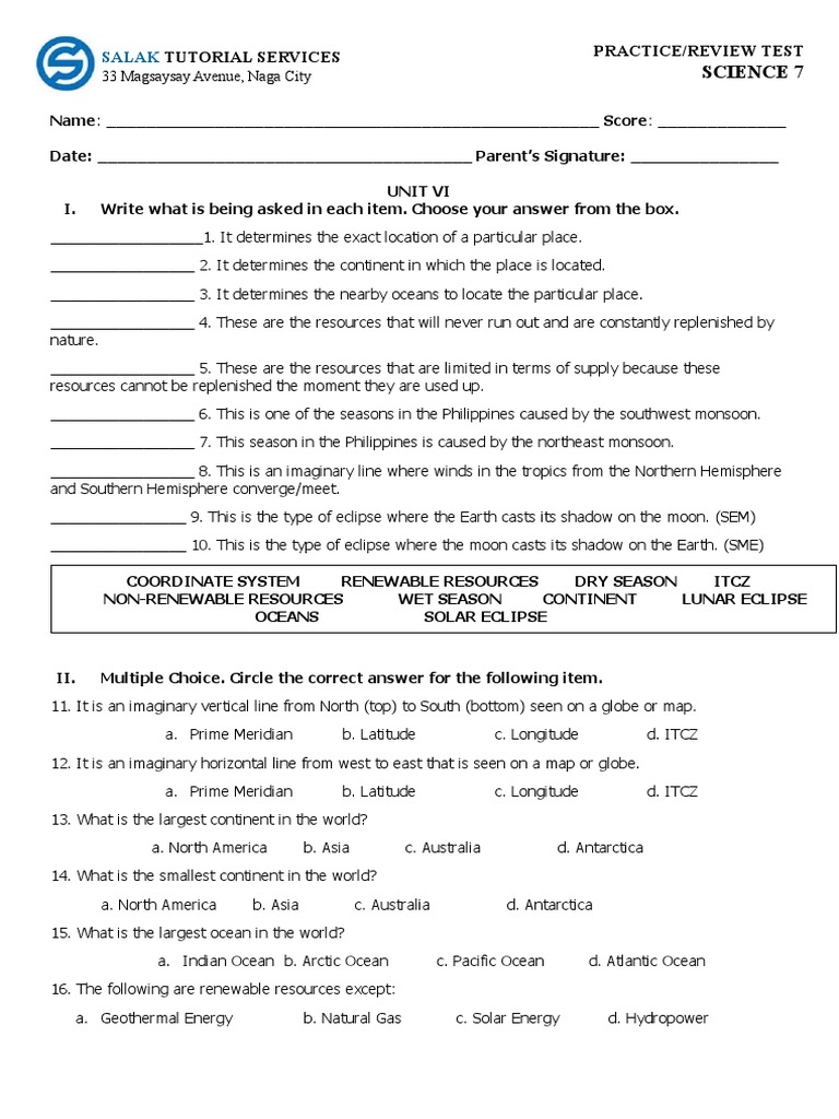 4TH Quarter Practice Test Science 7 | PDF | Light | Velocity