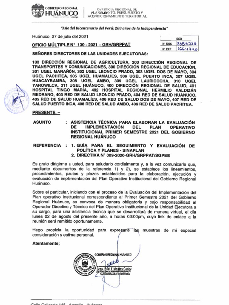 Oficio Multiple N°130-2021 | PDF