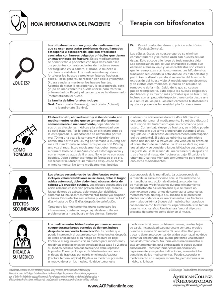 Tratamiento Con Bifosfonatos Fact Sheet | PDF | Osteoporosis | Hueso