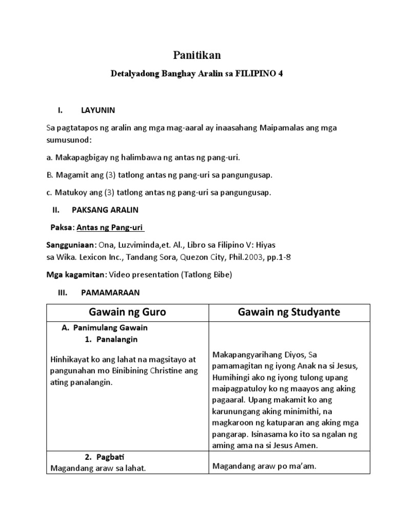 Lesson Plan Pang Uri | PDF
