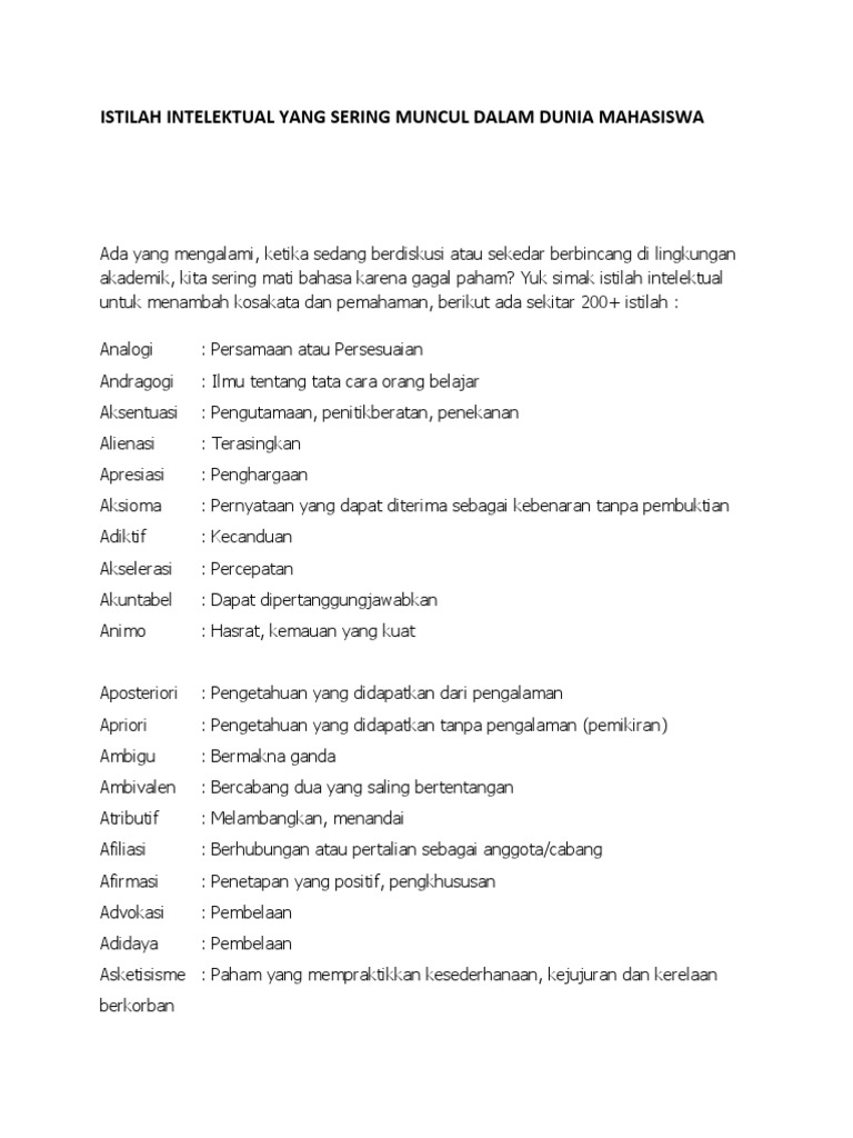 Istilah Intelektual Yang Sering Muncul Dalam Dunia Mahasiswa | PDF