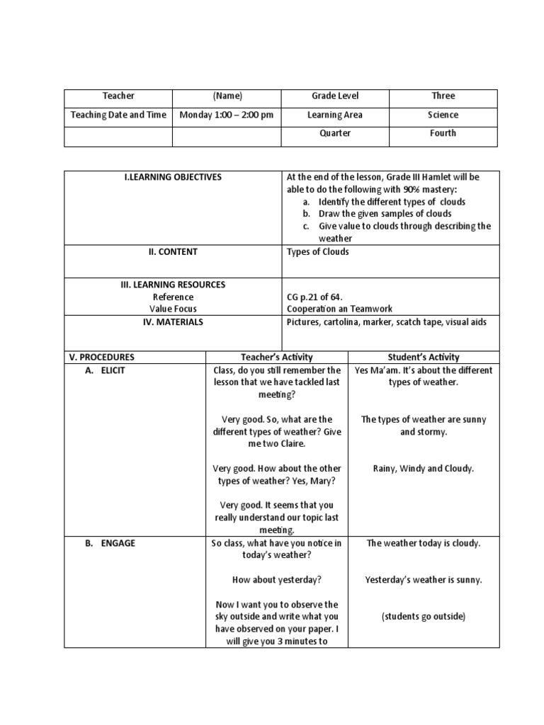 Grade 3 Science: Types of Clouds Lesson | PDF