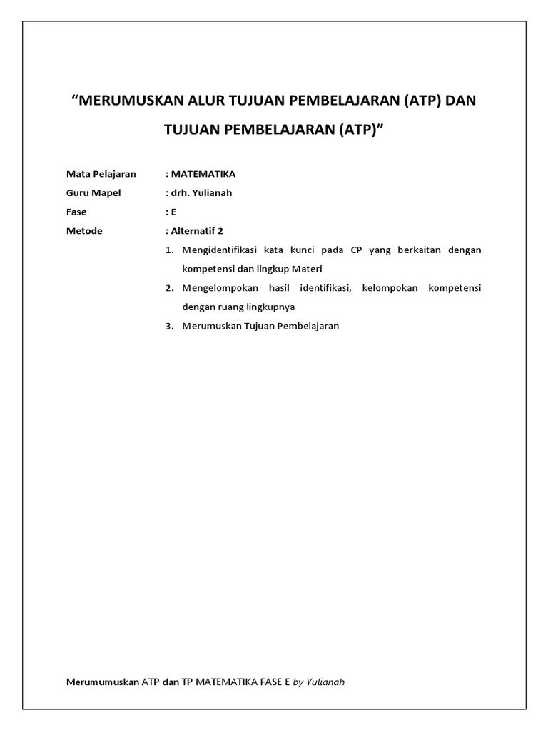 Merumuskan ATP - TP MTK FASE E PDF | PDF