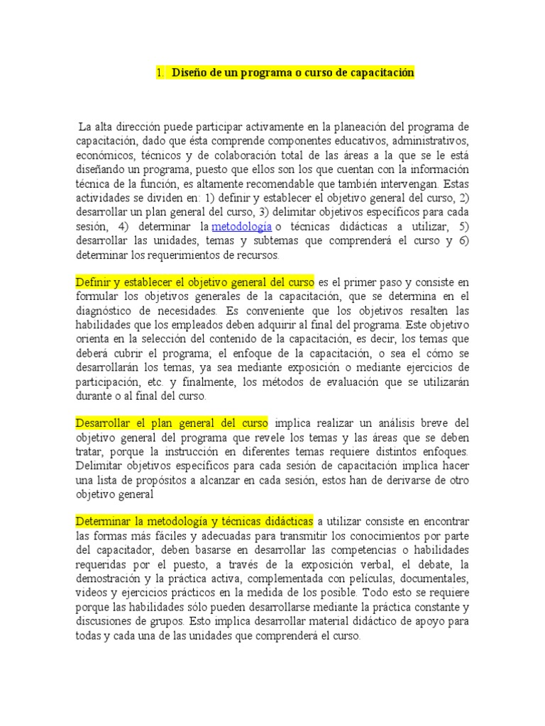 Diseño de Un Programa o Curso de Capacitación | PDF | Aprendizaje ...