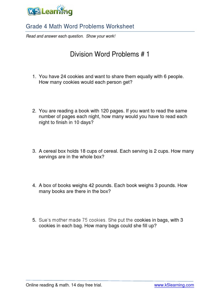 Division Word Problems 1 | PDF