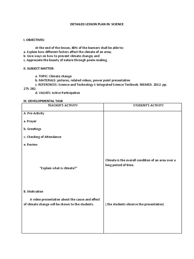 Detailed-Lesson-Plan-in-Science (Climate Change) | PDF | Human Impact ...