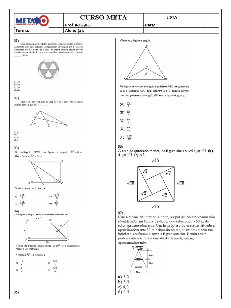Lista de Geometria EEAR (Revisao) | PDF