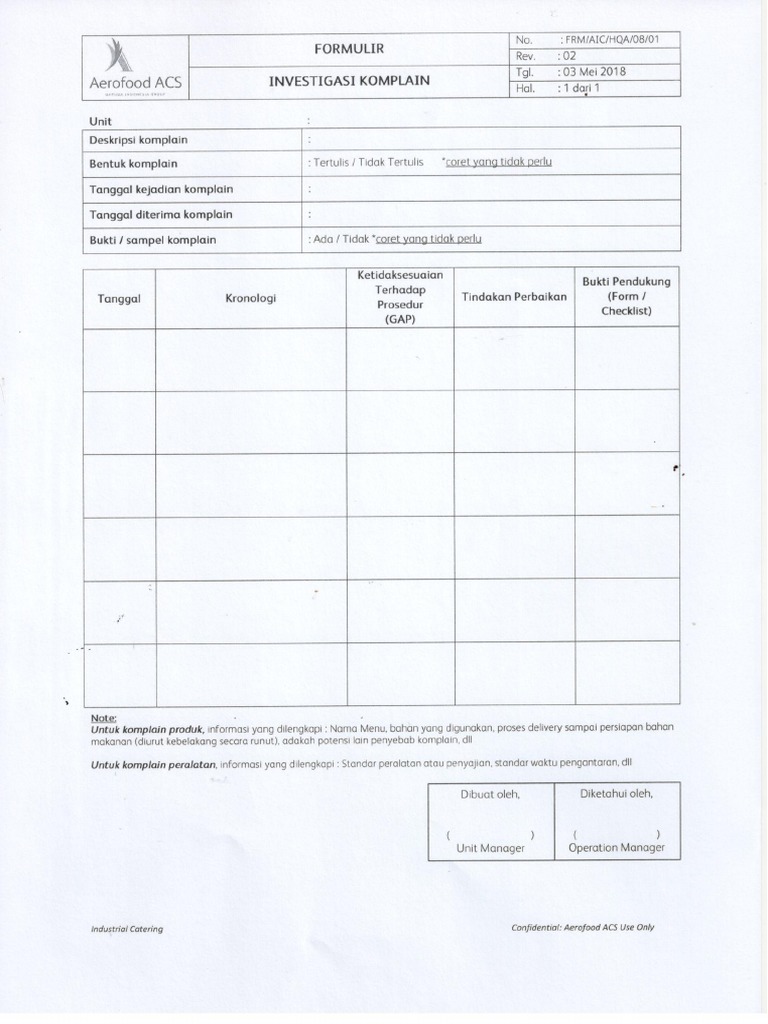 Form Investigasi Komplain PDF | PDF
