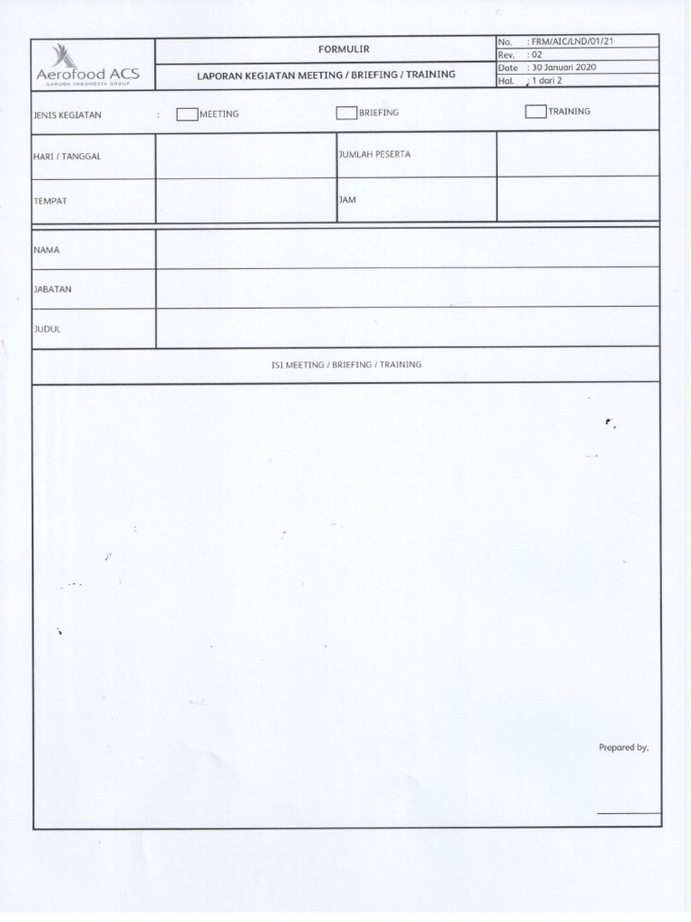 Form Laporan Kegiatan Briefing Meeting Training Pdf Pdf
