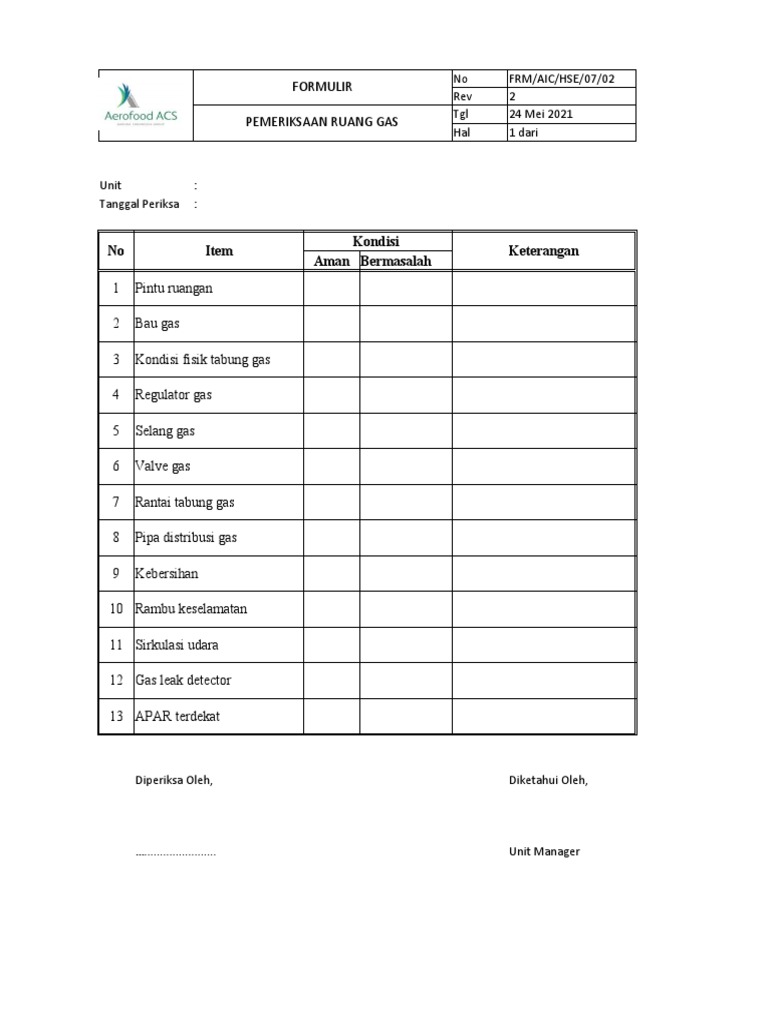 Form Pemeriksaan Gas | PDF