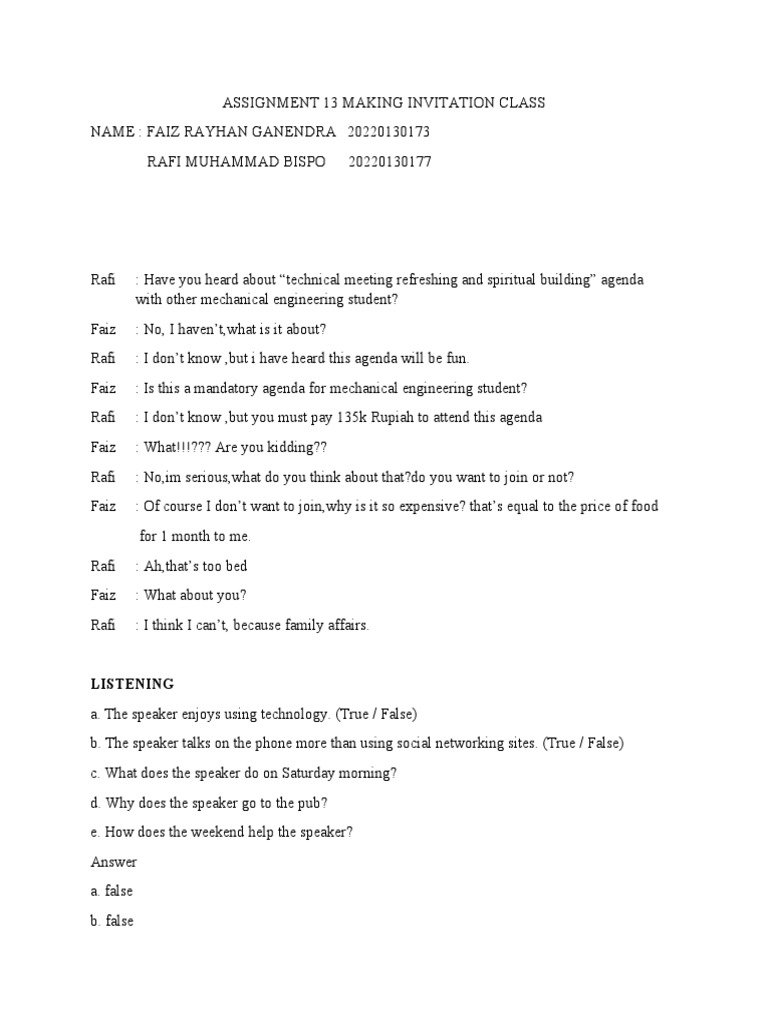 Assignment 13 Making Invitation Class | PDF