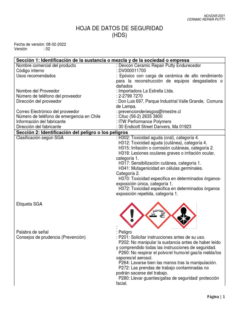 Hoja de Seguridad | PDF | Química | Ciencias fisicas