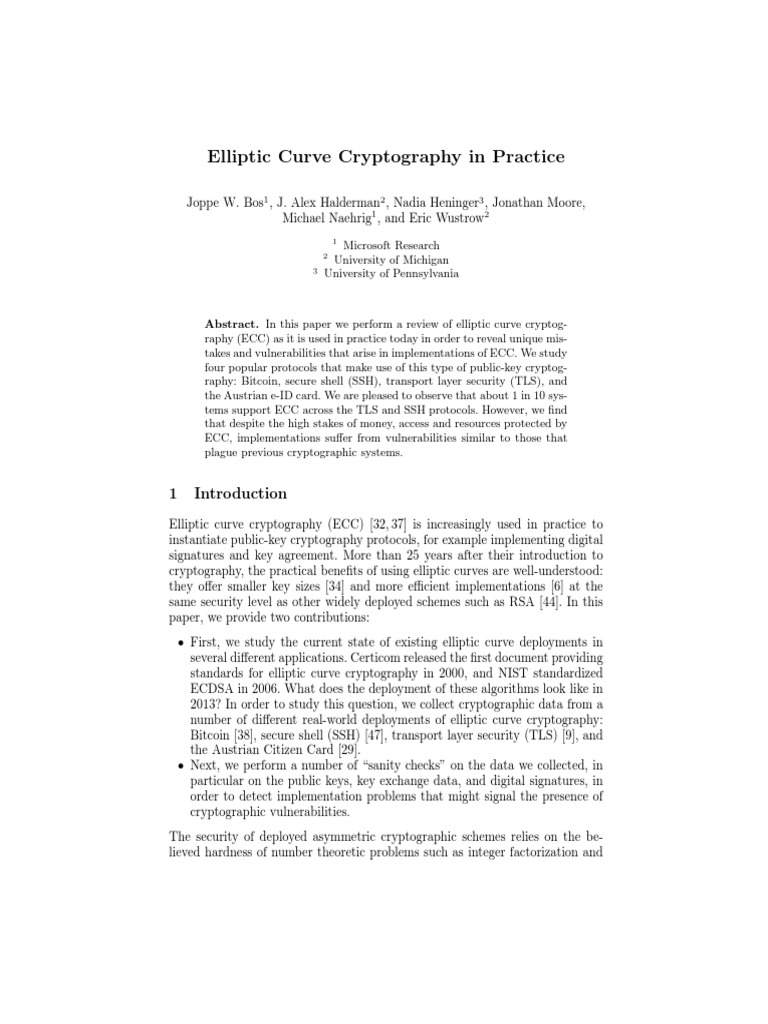 Elliptic Curve Cryptography in Practice | PDF | Cryptography | Key ...