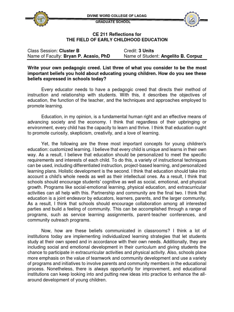 Corpuz Angelito, Reflection 2, CE 211 | PDF | Pedagogy | Learning