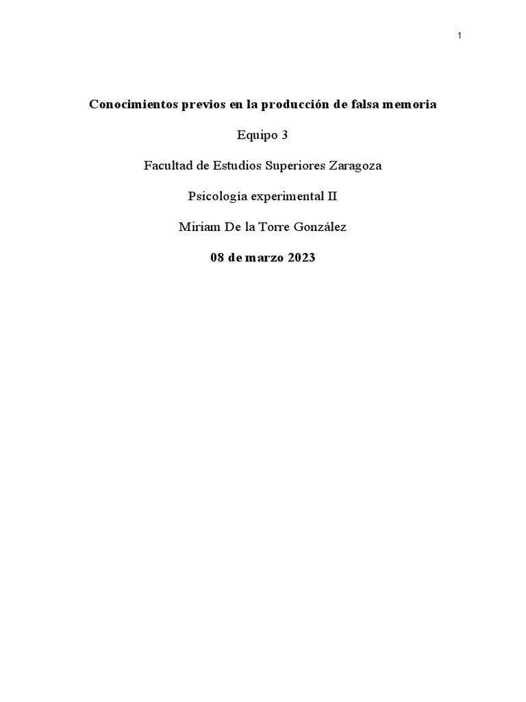 Conocimientos Previos en La Producción de Falsa Memoria | PDF | Memoria ...