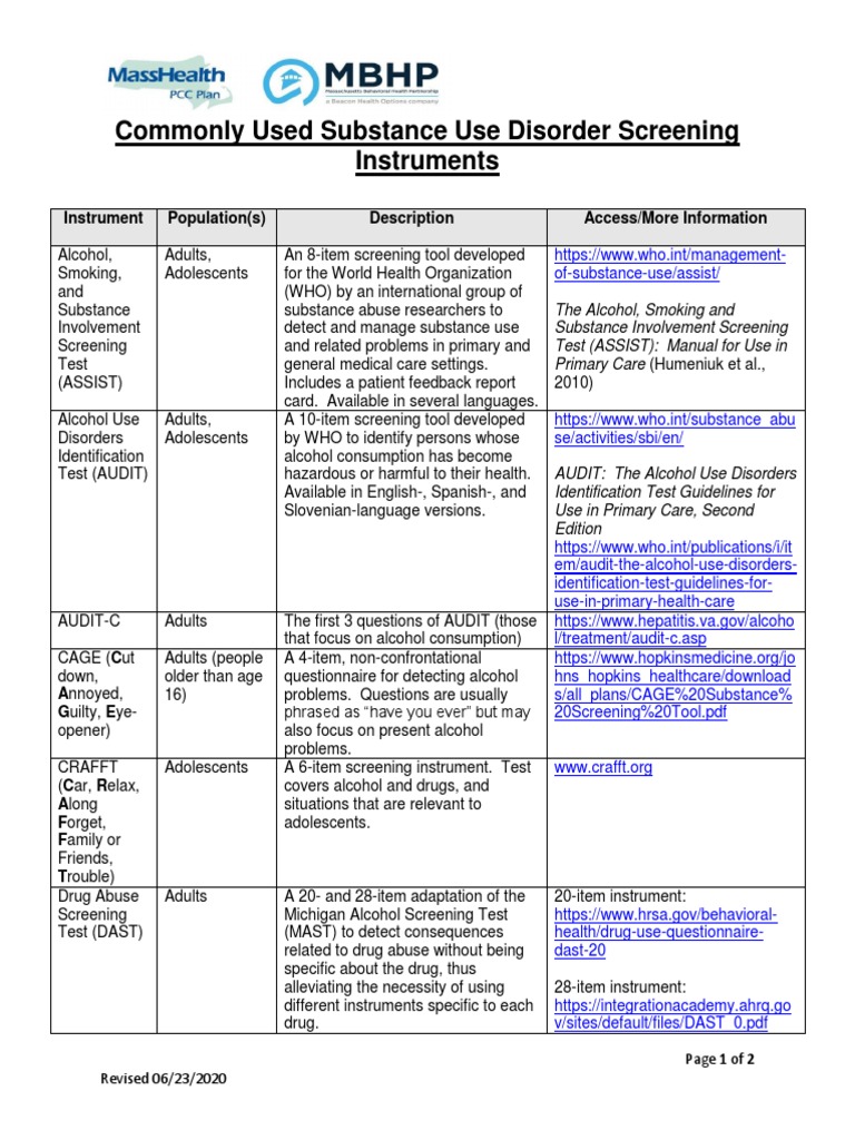 Common Substance Use Screening Tools | PDF | Substance Abuse ...