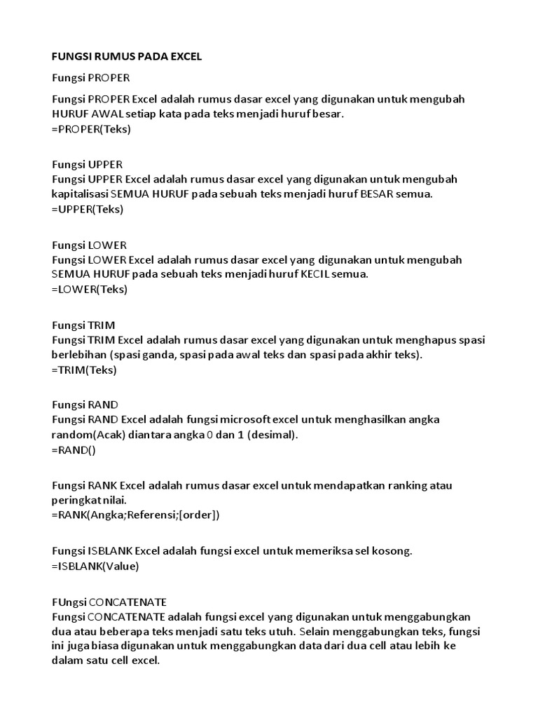 Fungsi Rumus Pada Excel Pdf