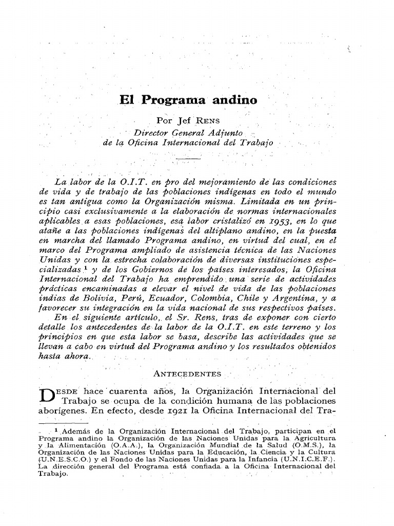 EL PROGRAMA ANDINO OIT - Jef Rens | PDF | Organización Internacional del Trabajo | Naciones Unidas