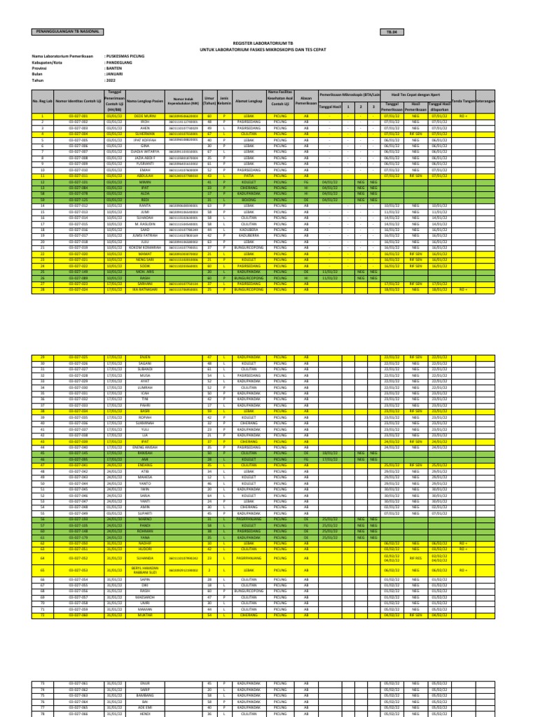 Register Laboratorium TB Puskesmas Picung | PDF