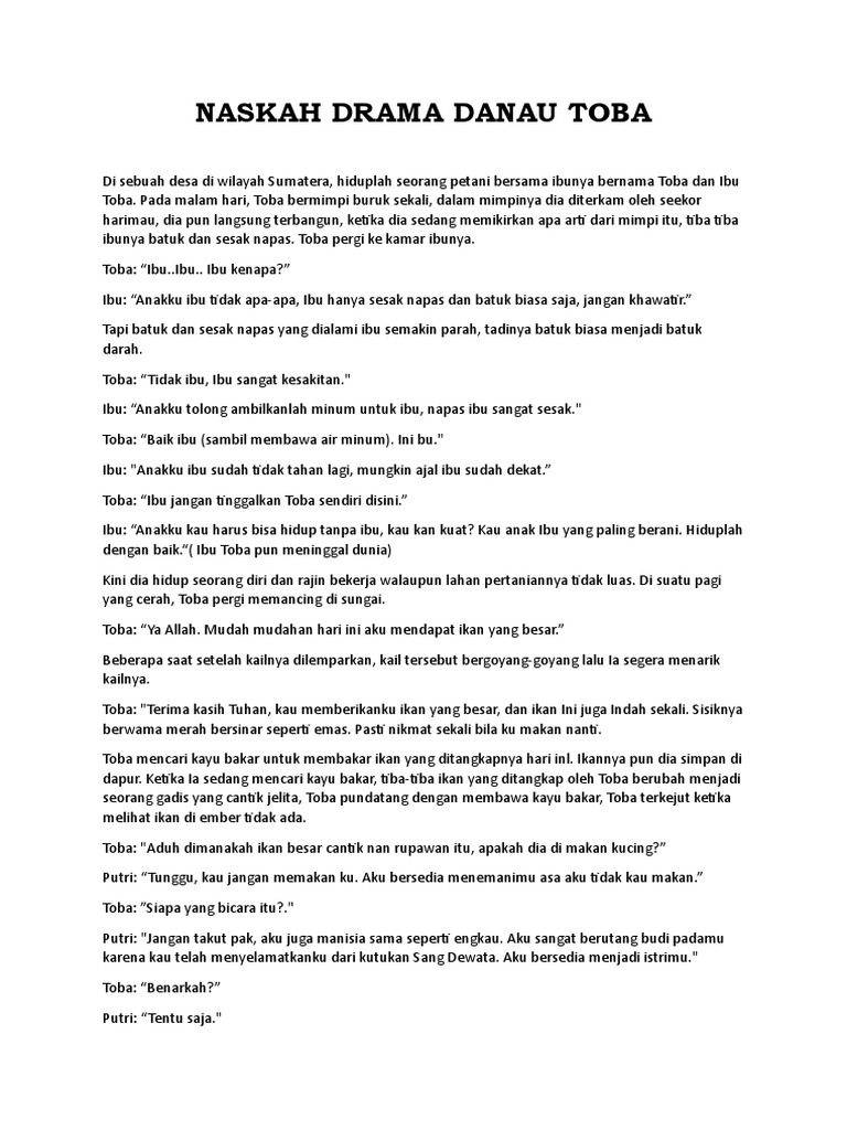 Naskah Drama Danau Toba | PDF