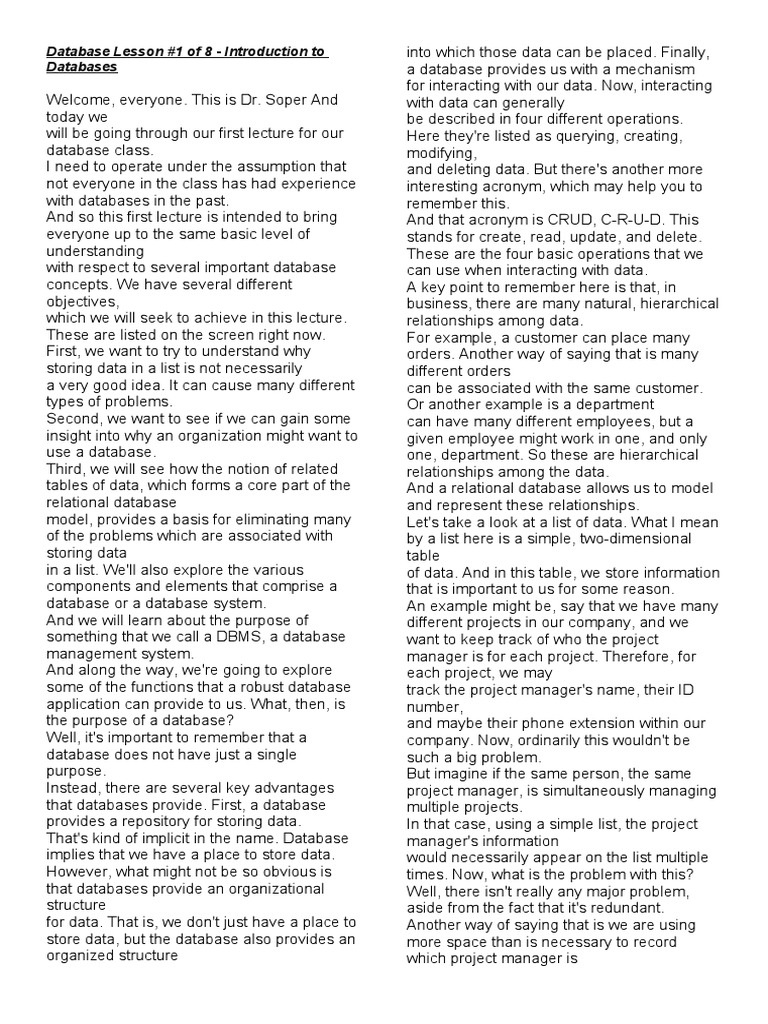Database Lesson NOtes | PDF | Databases | Relational Model Database Lesson NOtes | PDF | Databases | Relational Model