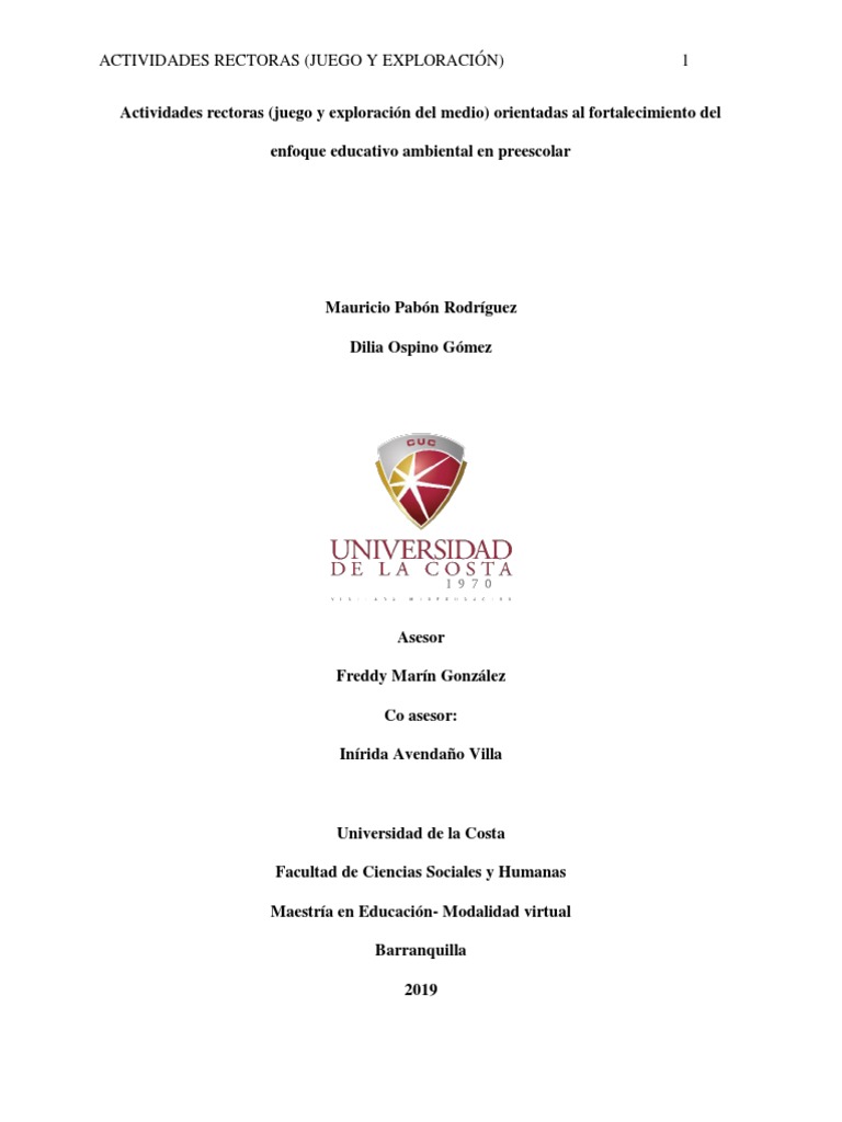 Actividades Rectoras (Juego y Exploración Del Medio) Orientadas Al ...