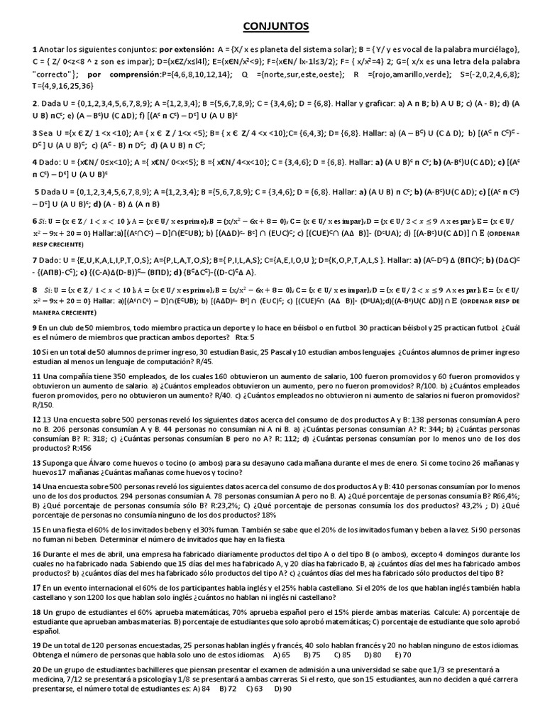 Algebra Practica Del Tema Conjuntos Fce Umss | PDF
