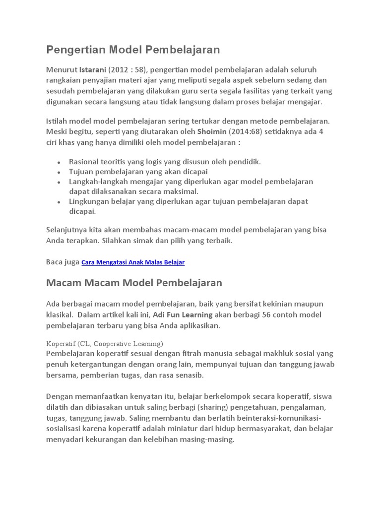 Pengertian Dan Jenis-Jenis Model Pembelajaran | PDF