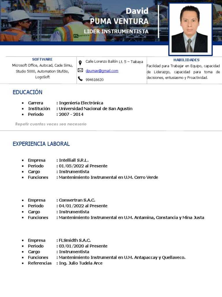 Modelo de CV Flsmidth - David Puma V | PDF