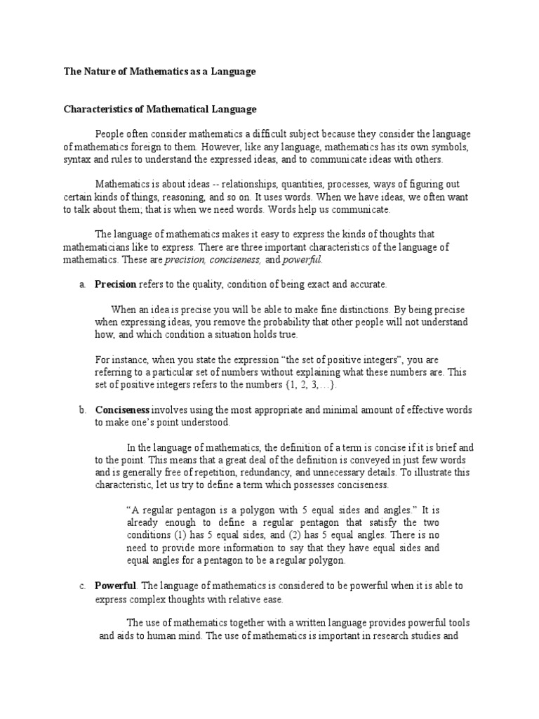 Lesson 4.the Nature of Mathematics As A Language | PDF