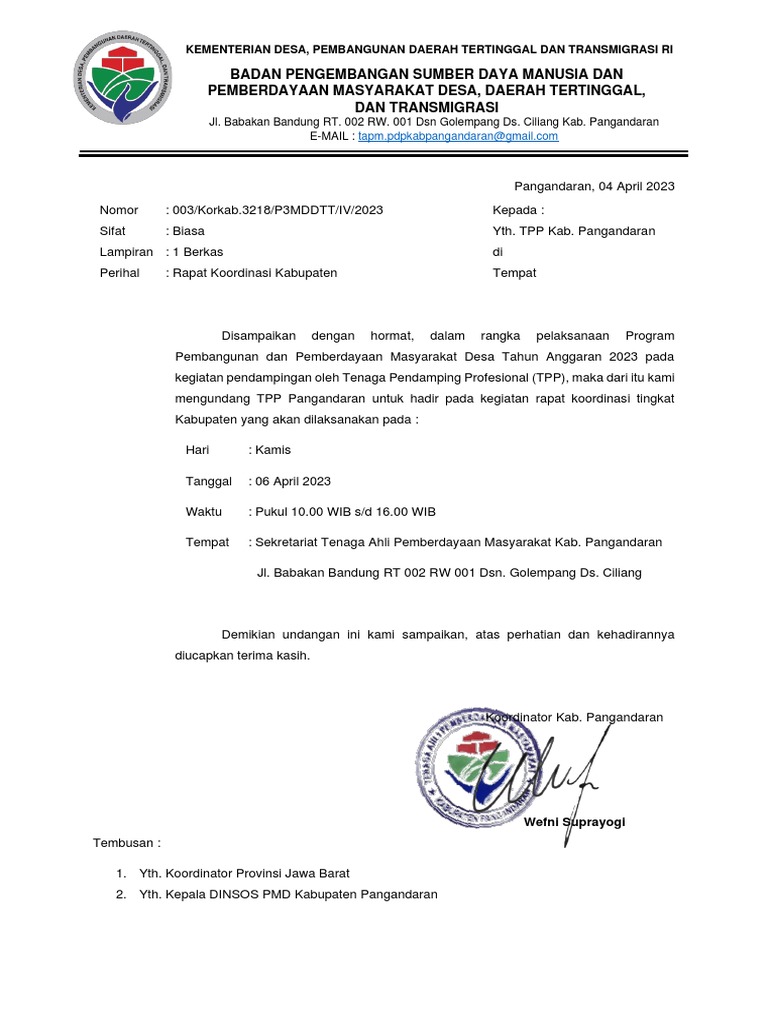 Surat Undangan TPP Bulan April | PDF