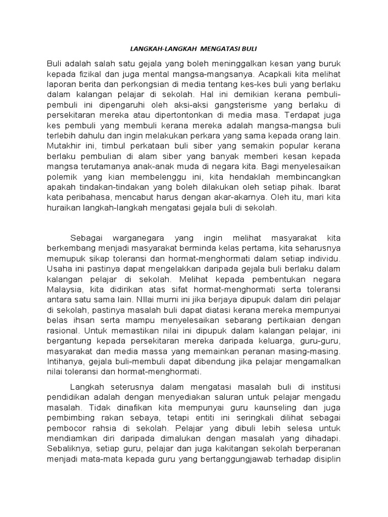 Langkah Atasi Gejala Buli di Sekolah | PDF
