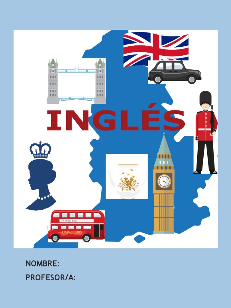 Cuaderno de Inglés para Imprimir Cubierta de Color Azul Claro y Rojo ...