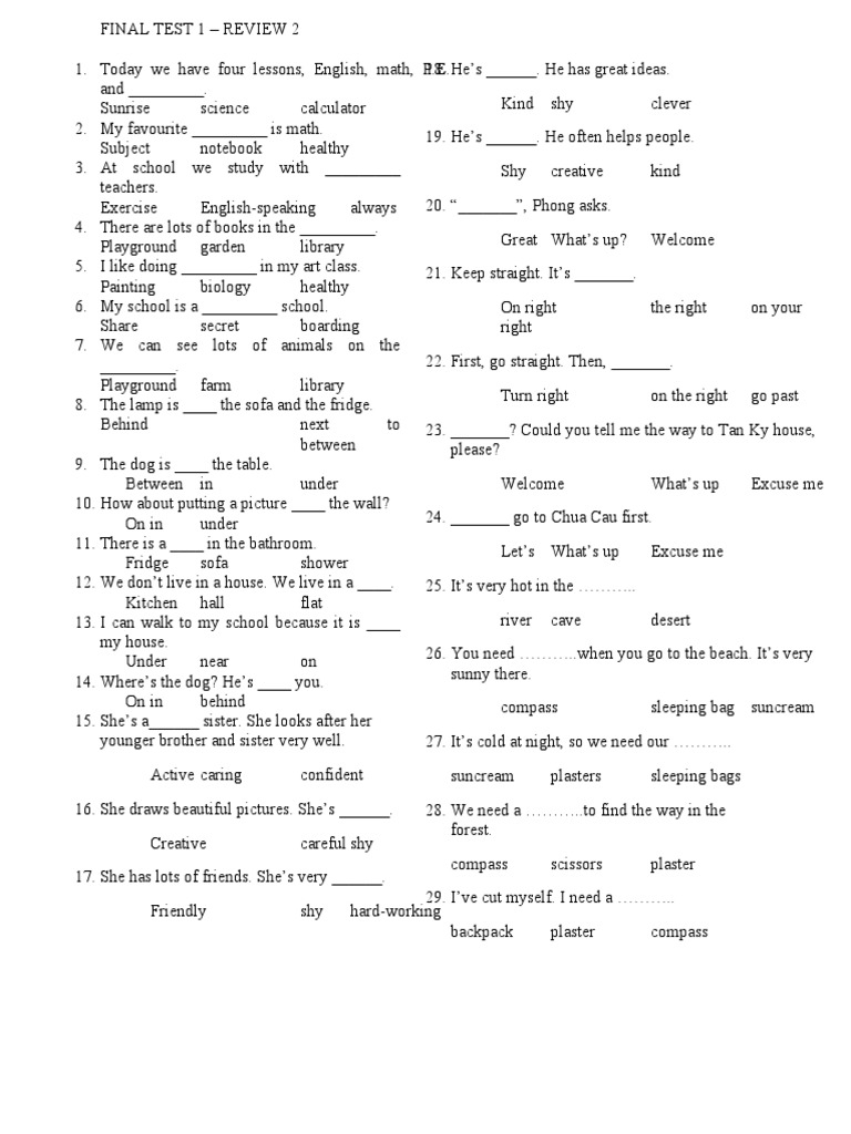 Global Success 6-Final Test 1 Review 2 | PDF