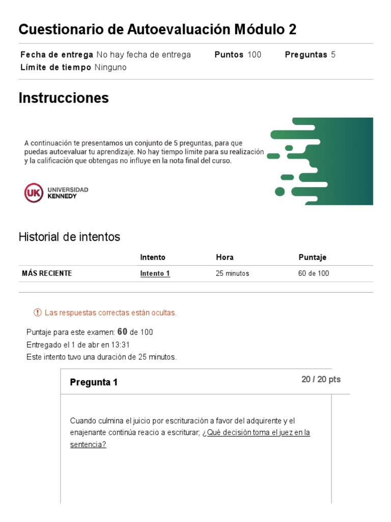Cuestionario de Autoevaluación Módulo 2 - CONTRATOS PARTE GENERAL | PDF