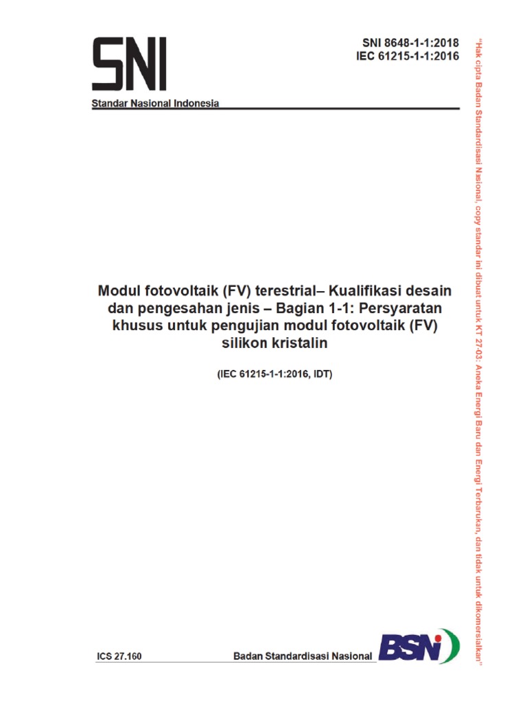 SNI 8648-1-1_2018 -- IEC 61215-1-1_2016 | PDF