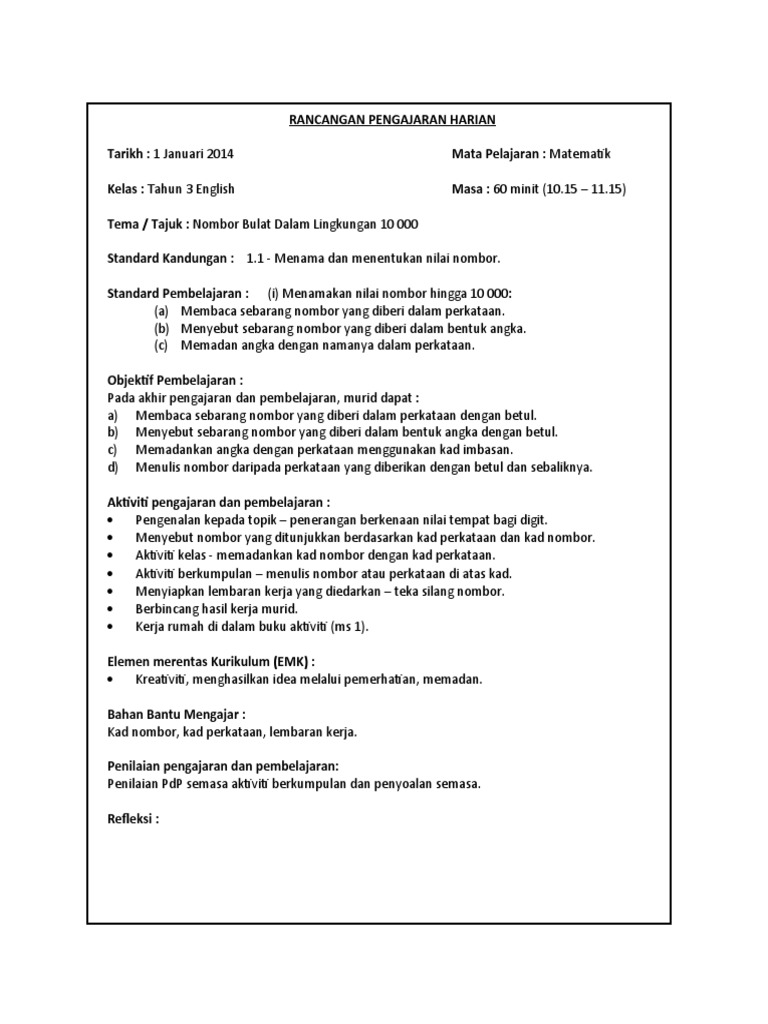 RPH Math Tahun 3 | PDF