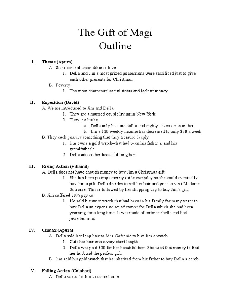 Outline - Group 5 - The Gift of Magi PDF | PDF