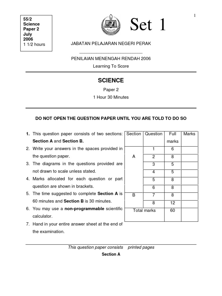 PMR Science Paper 2 Set 1 | PDF | Chemistry | Applied And ...
