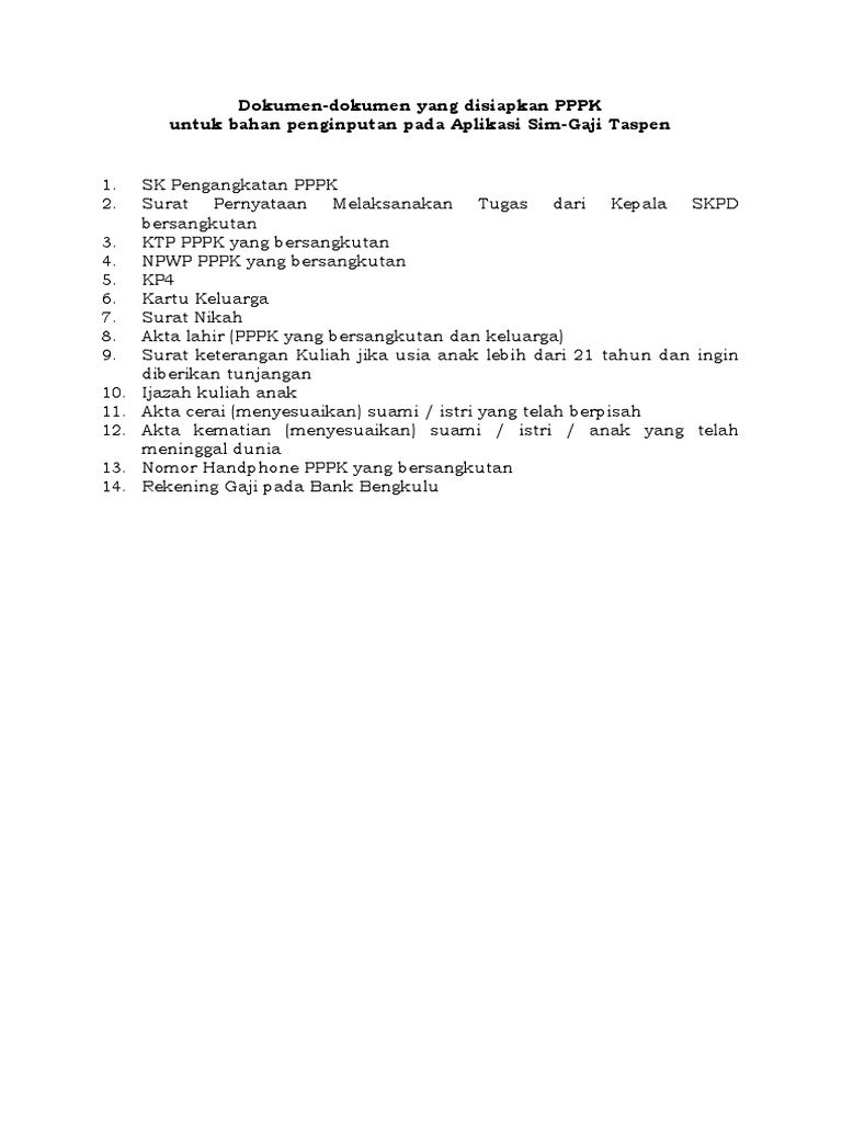 Dokumen Penginputan Sim-Gaji Taspen PPPK | PDF