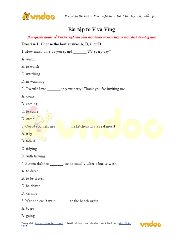 Bai Tap To V Va Ving PDF | PDF