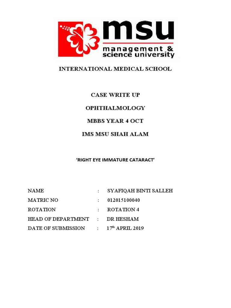 Case Write Up Ophthalmology | PDF | Cataract | Human Eye