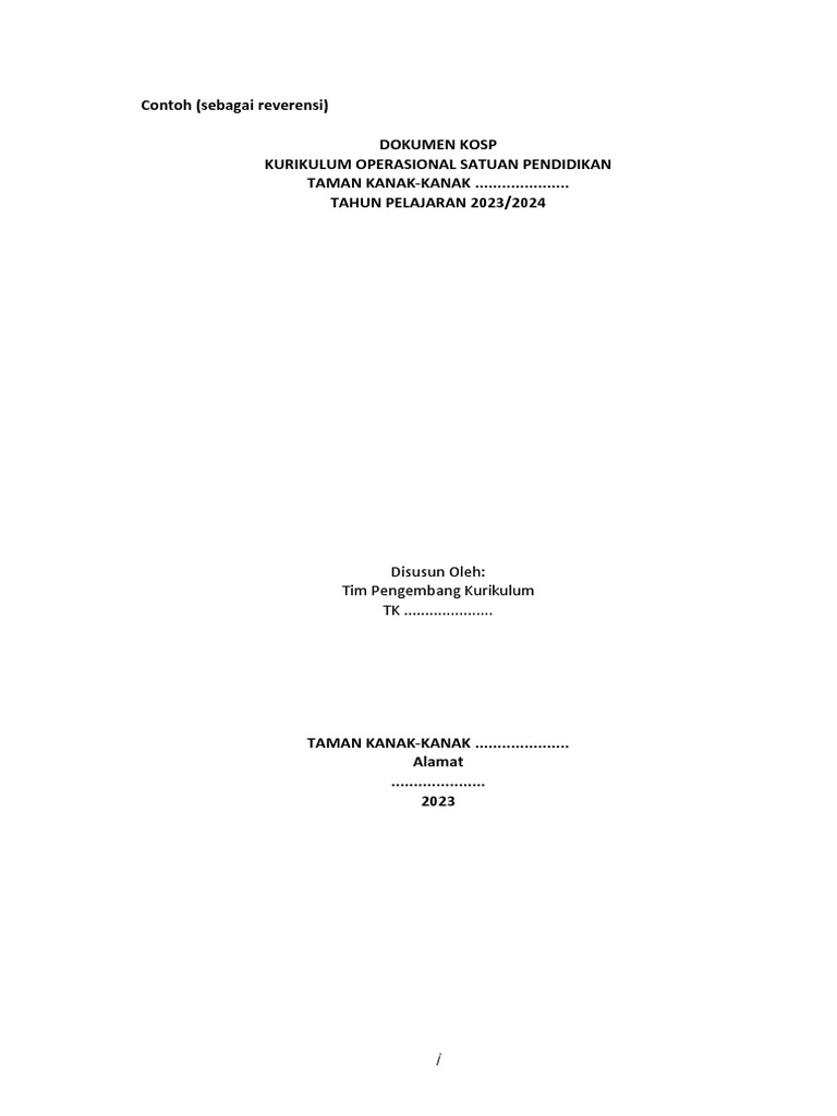 Contoh Format Kosp Paud | PDF