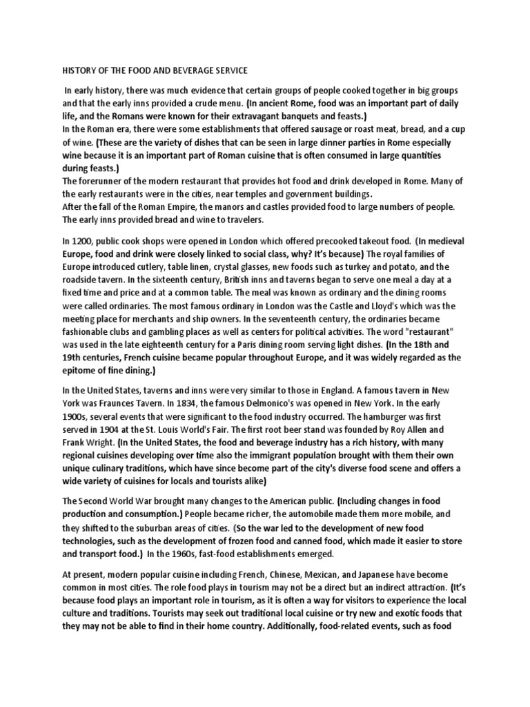 HISTORY OF THE FOOD AND BEVERAGE SERVICE | PDF | Restaurants | Chinese ...