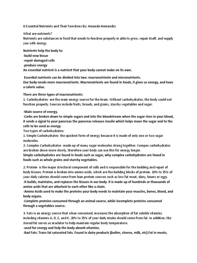 Six Essential Nutrients Explained | PDF | Fat | Nutrients